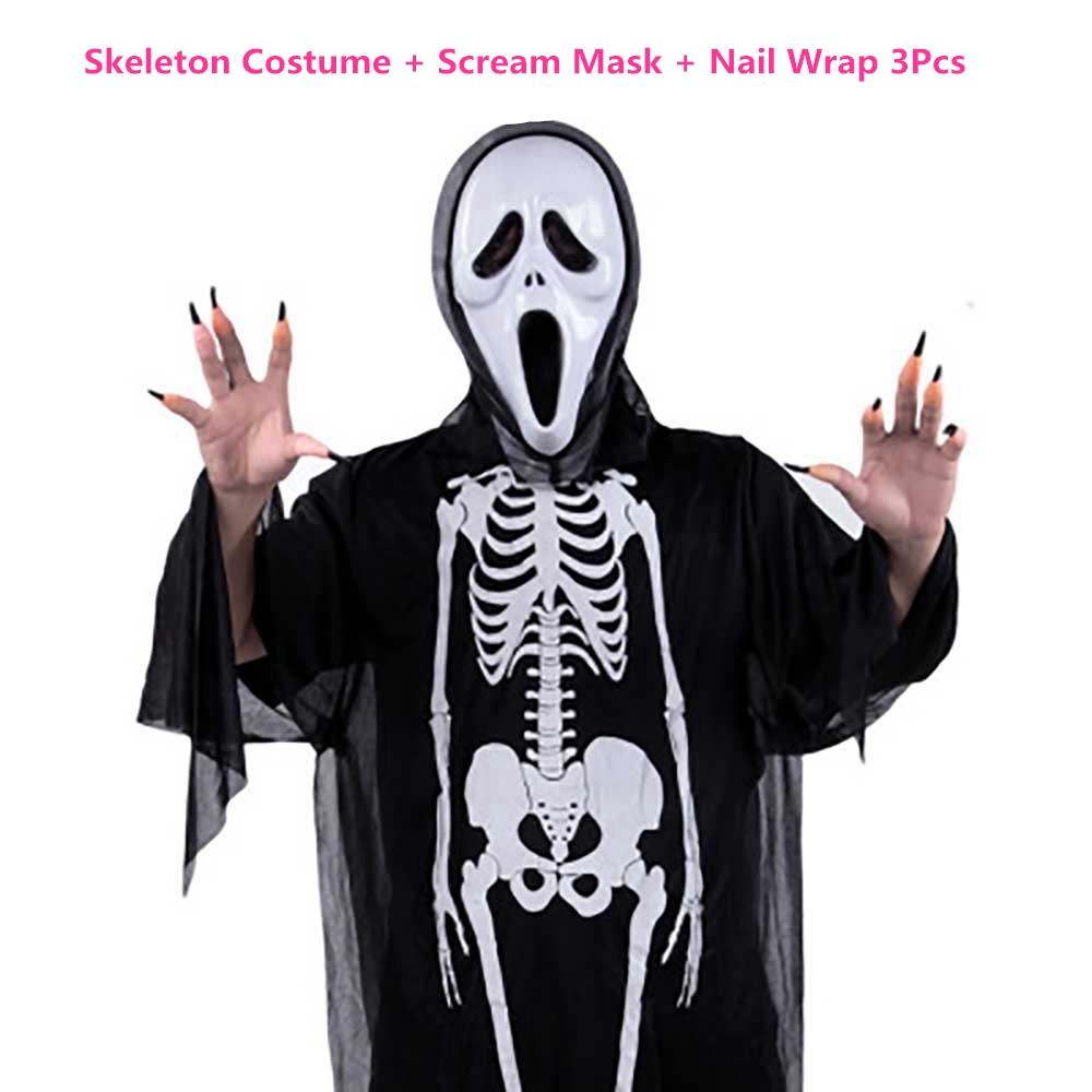 Halloween Costumes Skeleton Head Costume Scream Mask Nail Wrap