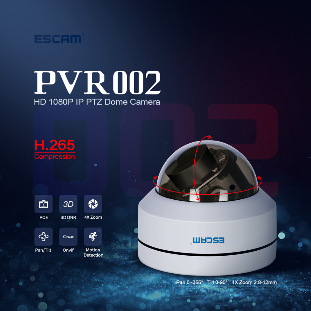 ESCAM PVR002 1080P IP PTZ Dome Camera White EU Plug