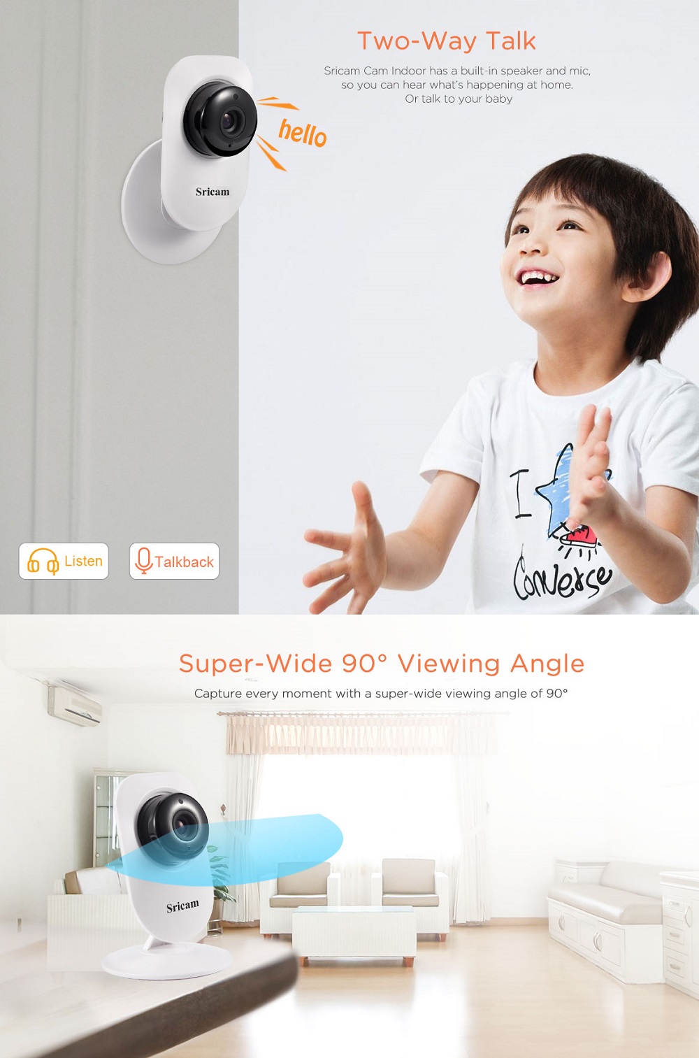 Sricam SP009B 720P WiFi IP Camera White US Plug