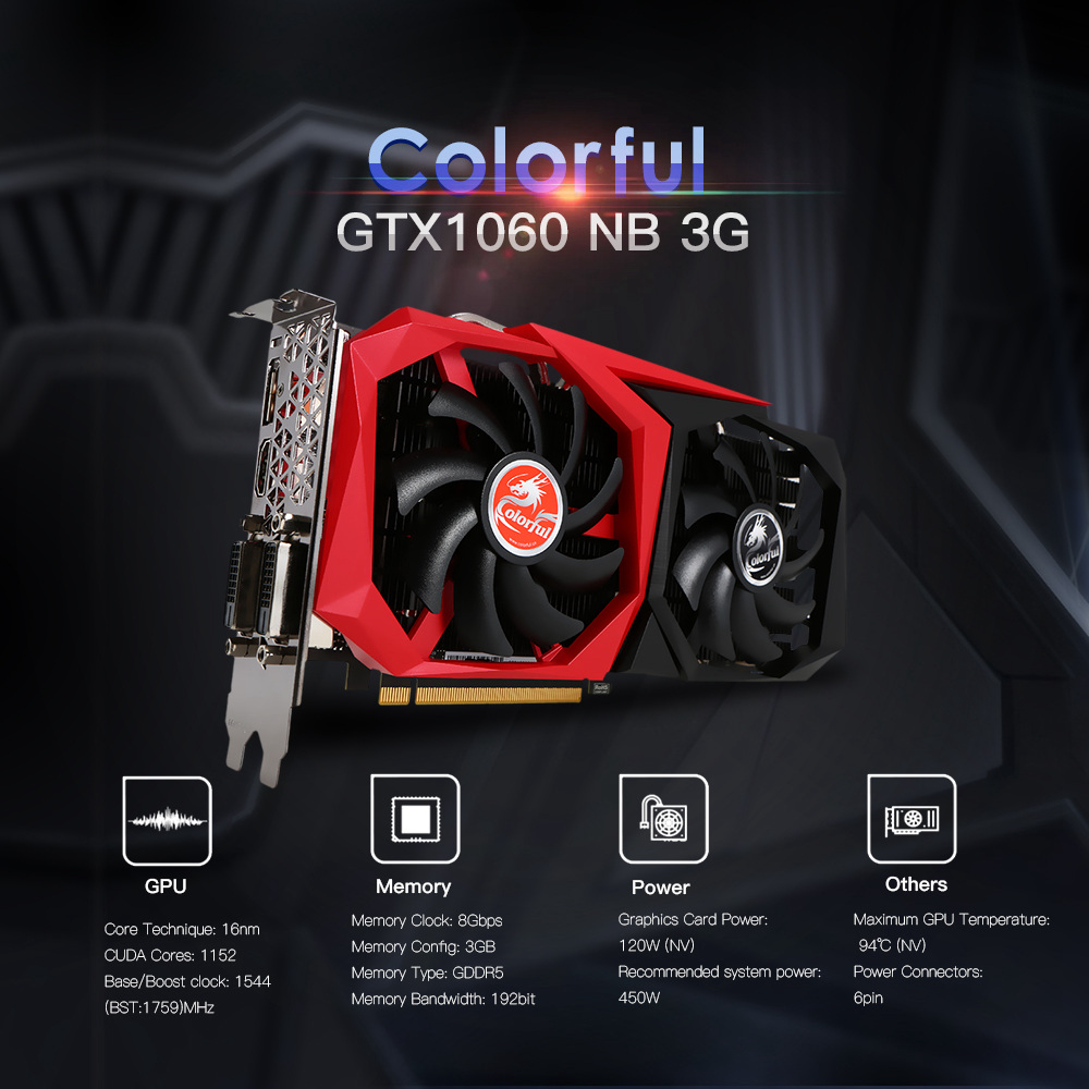 Colorful GTX1060 NB 3G Video Graphics Card Red