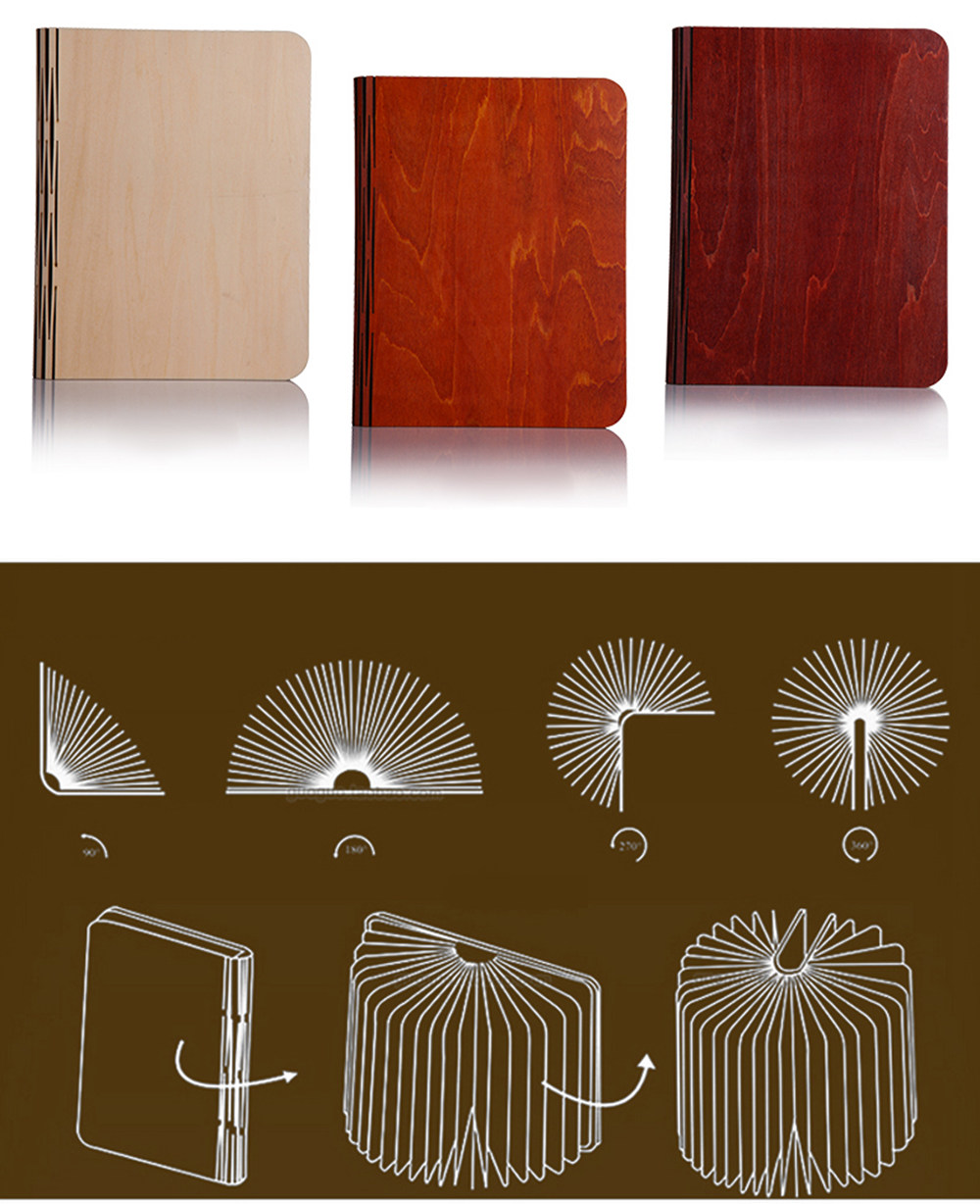 Wooden Foldable Book Shaped LED Night Light Warm Light