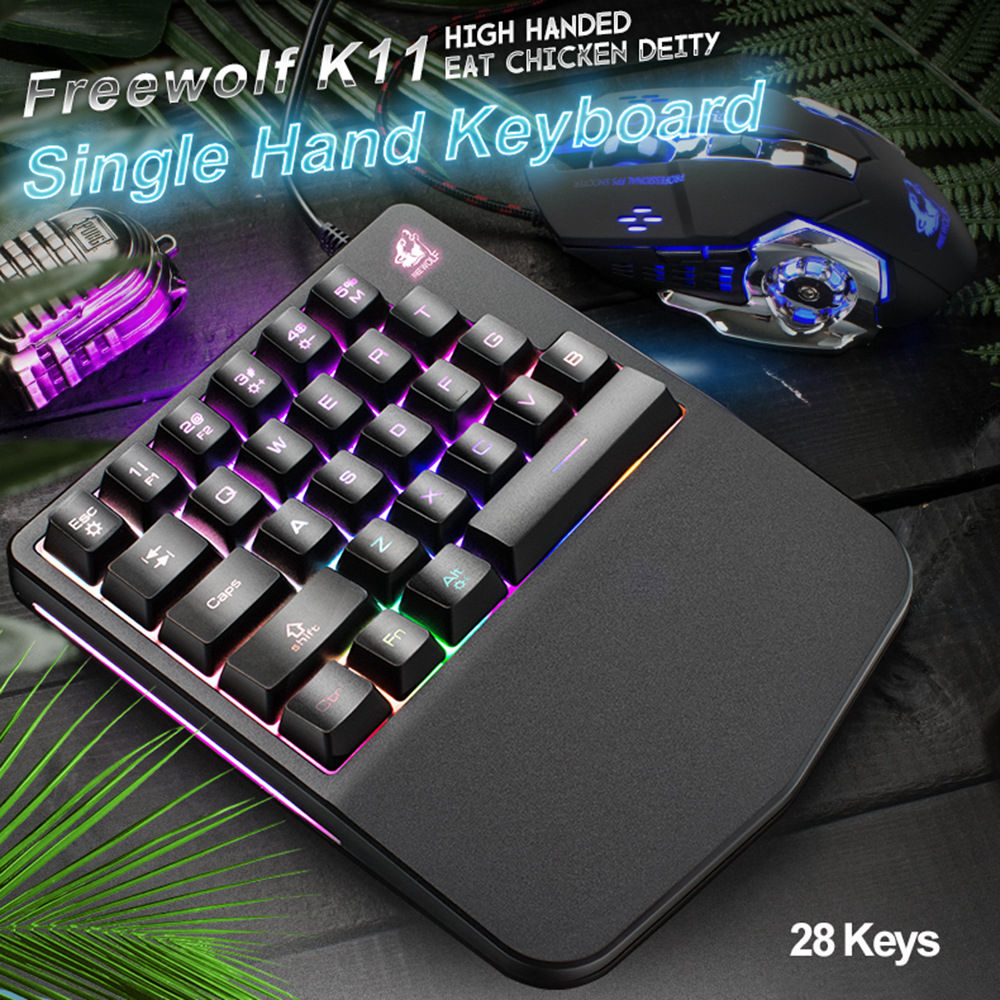 Free Wolf K11 Wired One-hand Membrane Gaming Keyboard Black