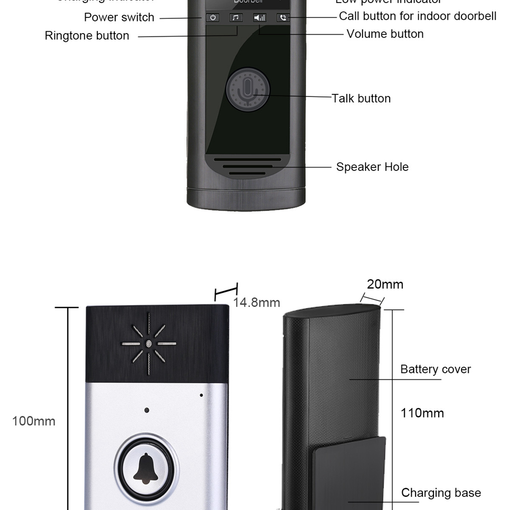 H6S 1v2 Wireless Voice Intercom Doorbell Silver Black