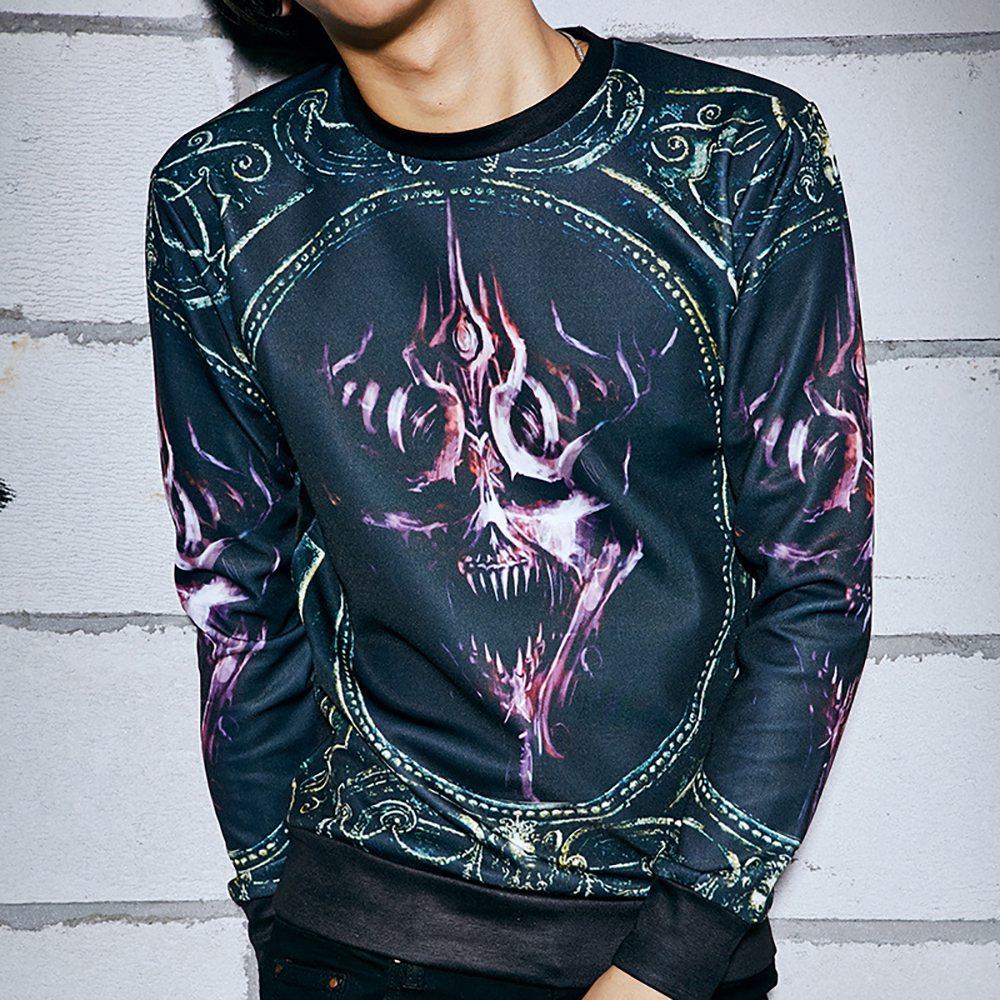 3D Digital Printed Skeleton Pattern Cotton Crewneck Sweatshirt