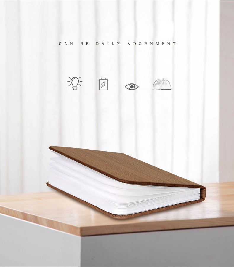 Walnut Foldable Book Shaped LED Night Light Warm Light
