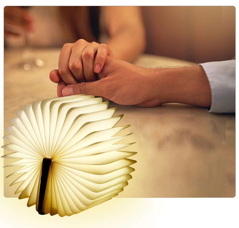 Walnut Foldable Book Shaped LED Night Light Warm Light