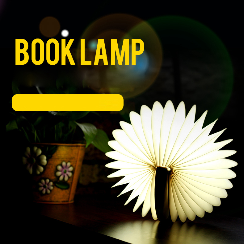 PU Leather Foldable Half Round Book Shaped LED Night Light Warm Light