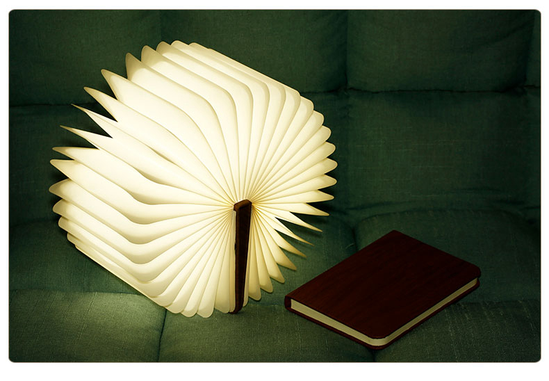 Walnut Foldable Book Shaped LED Night Light Warm Light