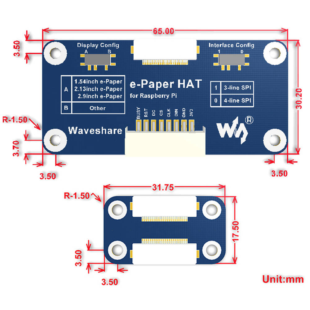 Waveshare 2.13-inch E-Ink Display Hat Champagne Gold