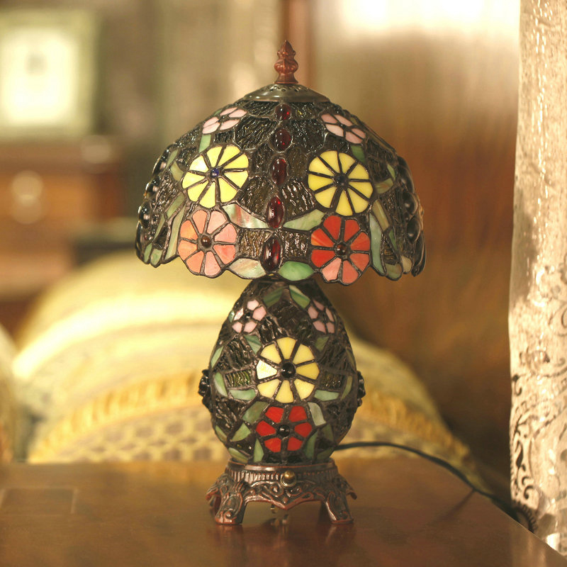 Fumat 12 Inch Tiffany Style Two Tone Rose Double Lit Table Lamp