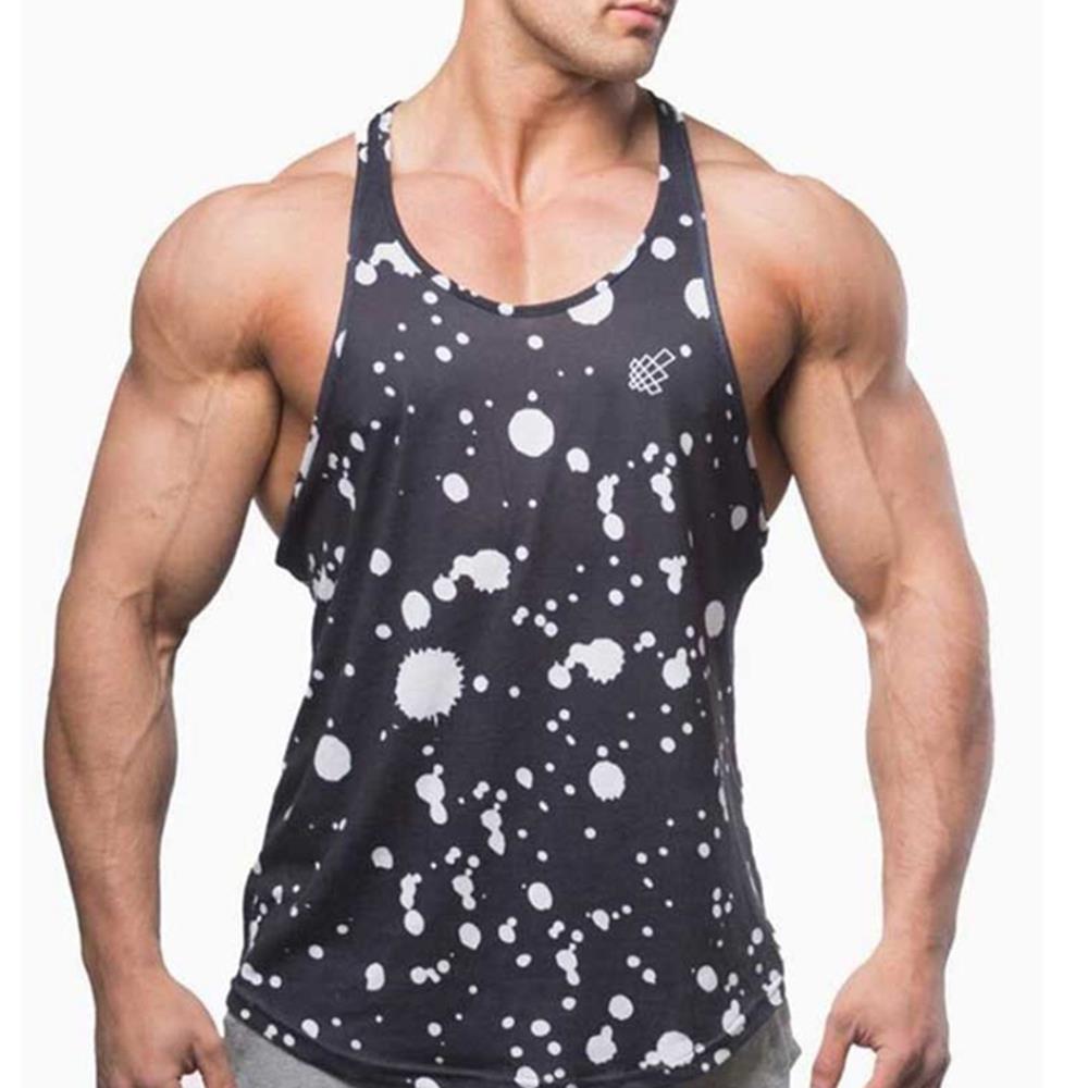 Men Sports Fitness Breathable Slim Vest Size L White Dot