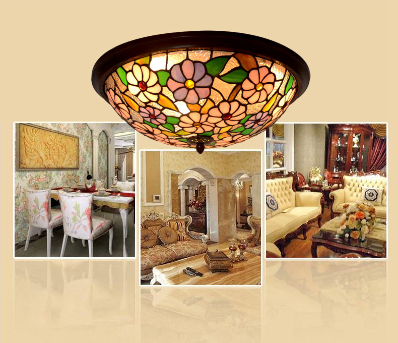 FUMAT Tiffany Style Dragonfly Nightfall Red Ceiling Light