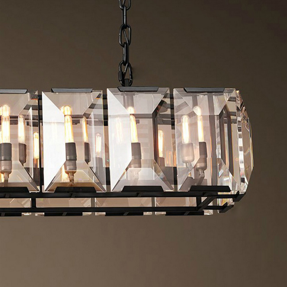 FUMAT Crystal Glass Rectangle Wrought Iron Pendant Light Size 60CM