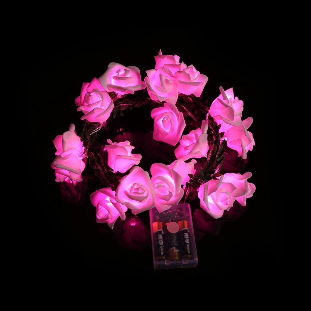 20PCS Rattan Rose LED String Lights Pink