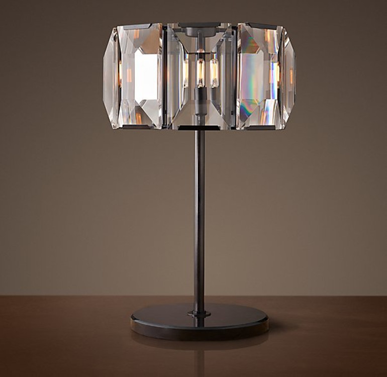 Fumat Crystal Glass Rectangle Wrought Iron Table Lamp