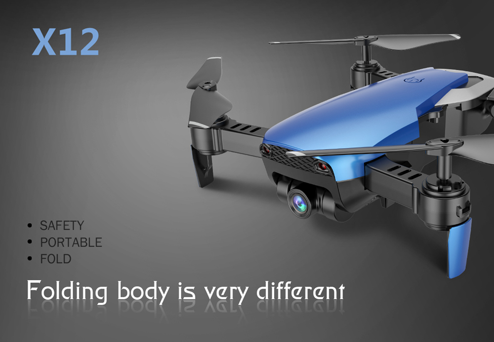 X12 720P WiFi FPV Foldable RC Drone RTF Black Two Battery