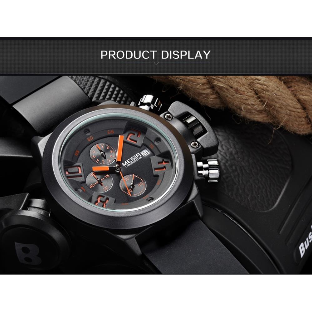 MEGIR 2002 Men Quartz Watch Analog Display Silicone Band Black