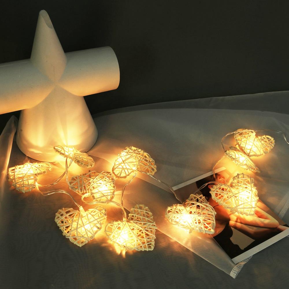 1.1M 10PCS Natural Rattan Heart String Fairy Decoration Warm White