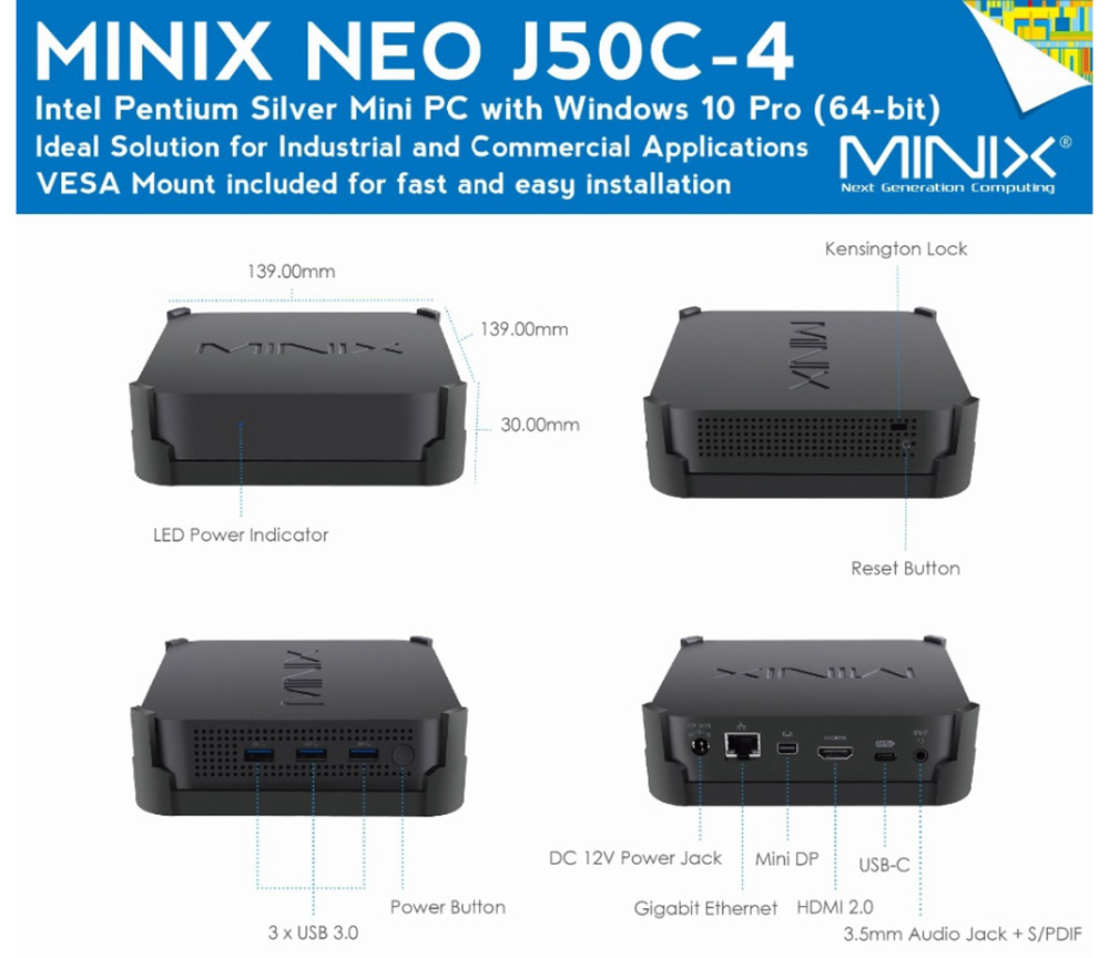 MINIX NEO J50C-4 Intel J5005 Windows 10 Pro 4GB/32GB Mini PC