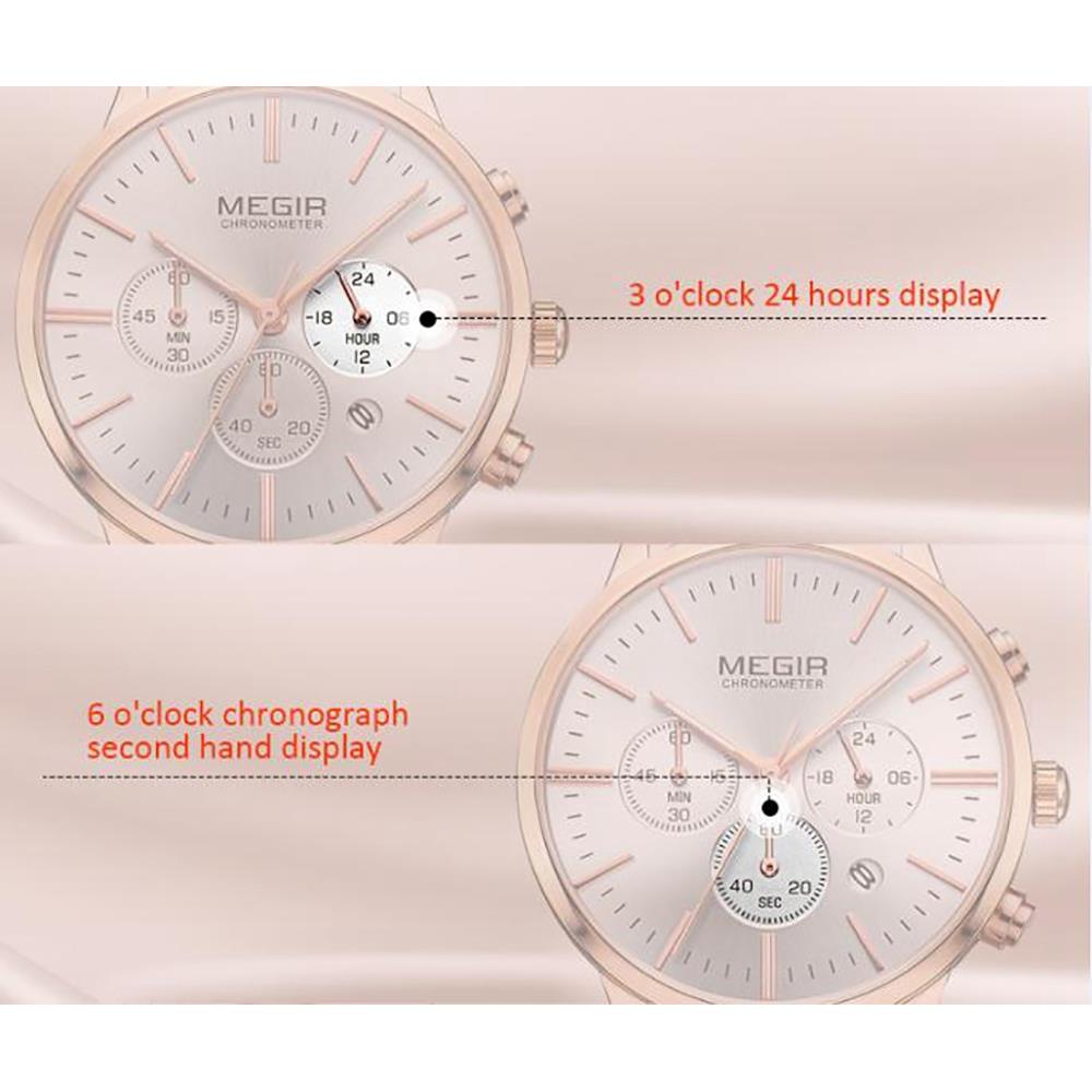 MEGIR ML2011L Women Quartz Watch PU Leather Strap Coffee