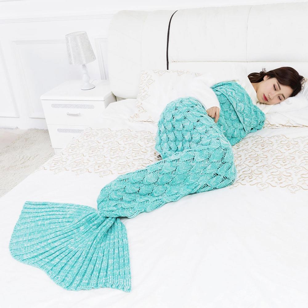 Mermaid Tail Fish Scales Knitting Sleeping Blanket Green Size 180