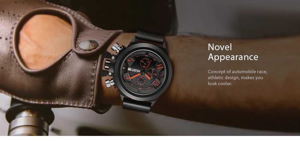 MEGIR 2002 Men Quartz Watch Analog Display Silicone Band Black