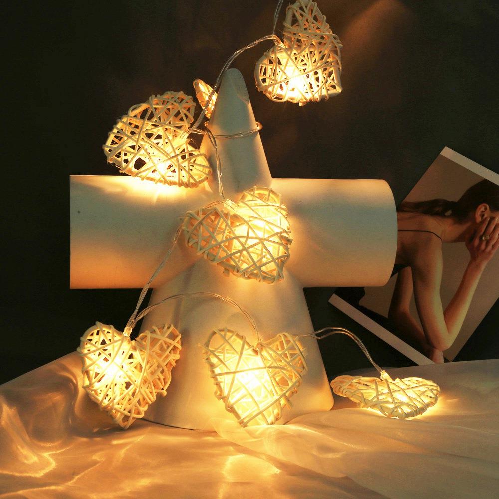 1.1M 10PCS Natural Rattan Heart String Fairy Decoration Warm White