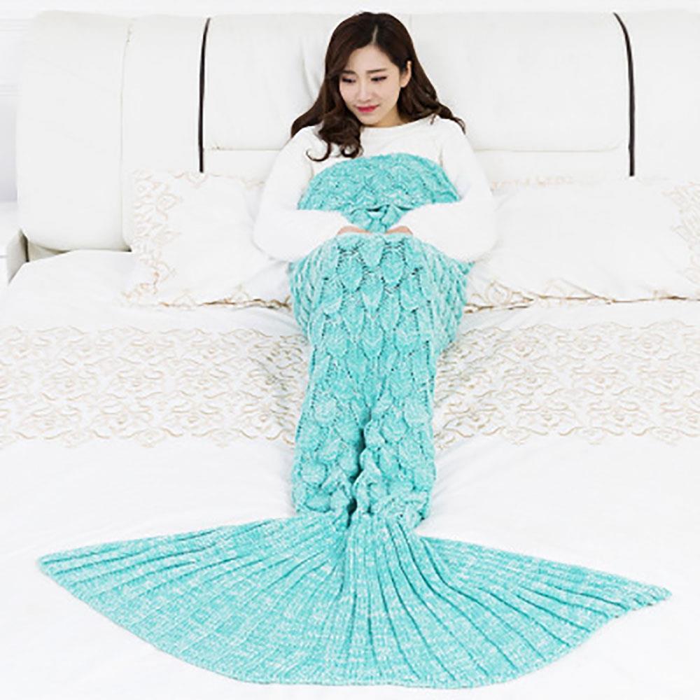 Mermaid Tail Fish Scales Knitting Sleeping Blanket Green Size 180