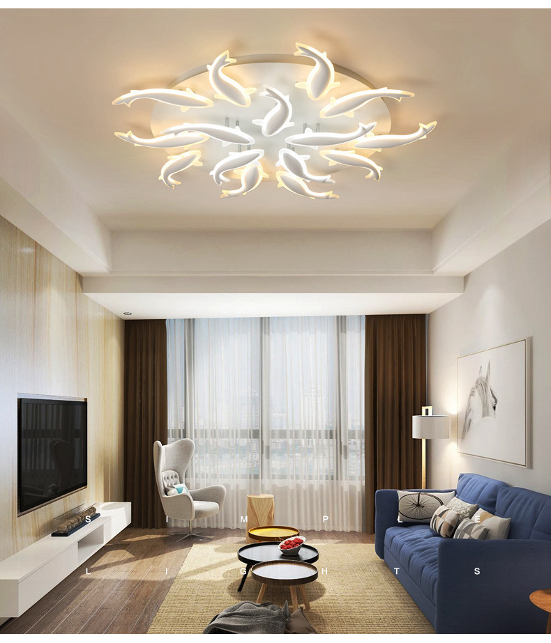 FUMAT Acrylic Leaping Fishes Ceiling Light Dual Layers with 12 Lights