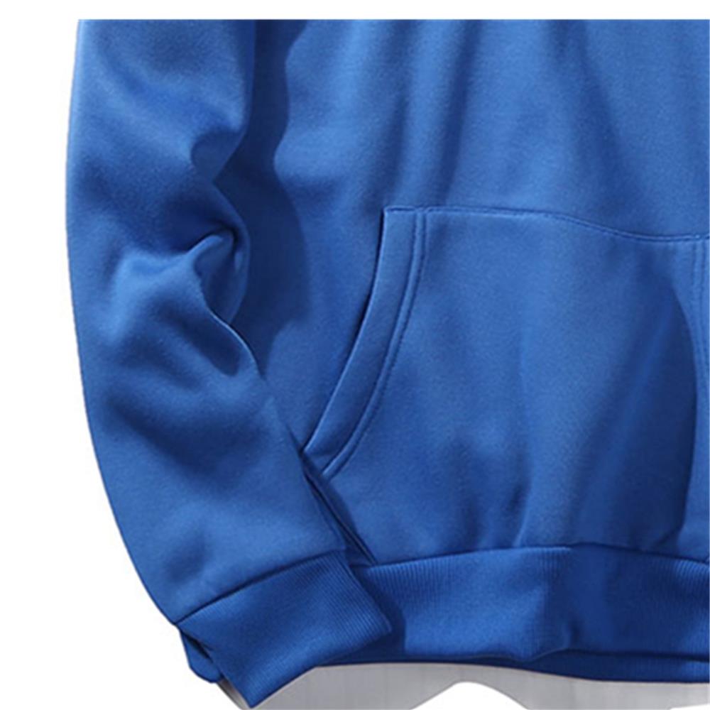 WY18 Men's Basic Casual Cotton Solid Color Hoodie Size L Blue
