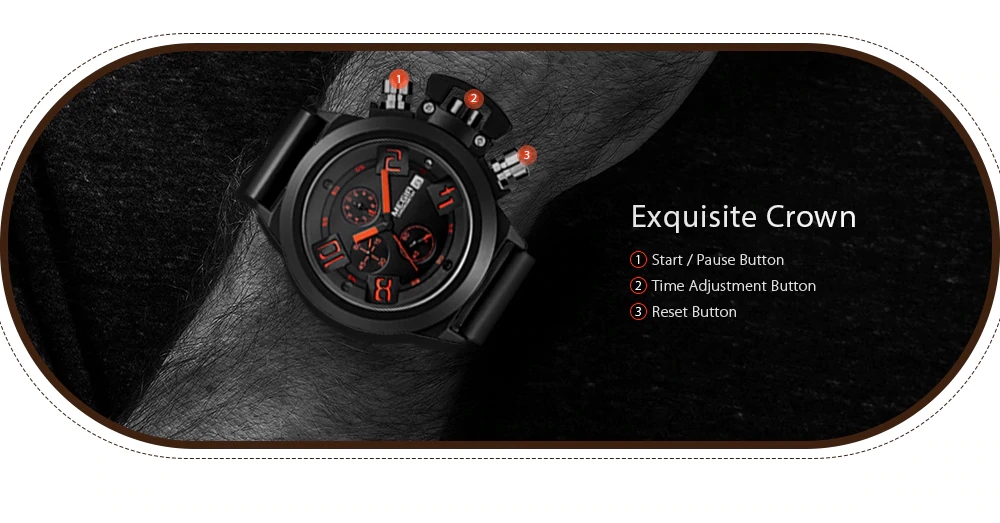 MEGIR 2002 Men Quartz Watch Analog Display Silicone Band Black