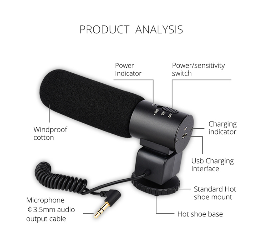 Yelangu MIC03 Wired Microphone Built-in Heart-shaped Pickup Black