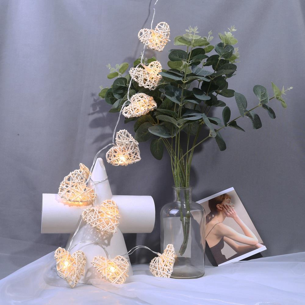 1.1M 10PCS Natural Rattan Heart String Fairy Decoration Warm White