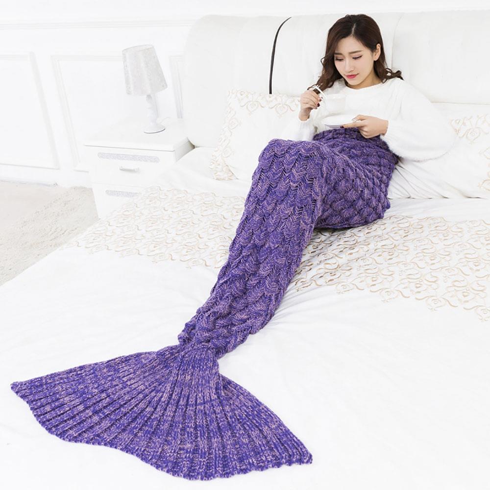 Mermaid Tail Fish Scales Knitting Sleeping Blanket Purple Size 145