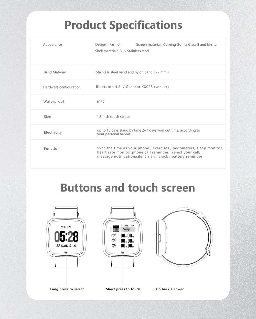NO.1 G12 Smart Watch 1.3 Inch TFT Screen Silver Case Steel Strap
