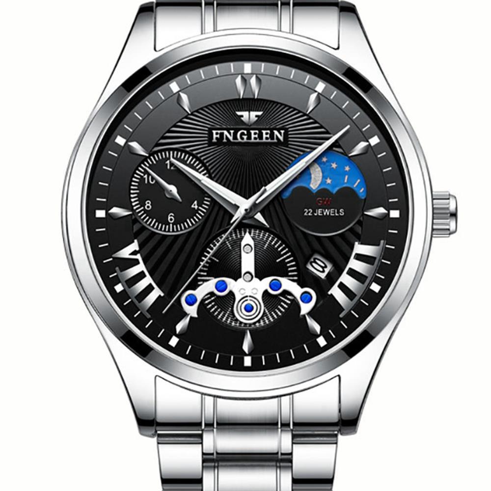 FNGEEN 5606 Men's Stainless Steel Watch White and Black
