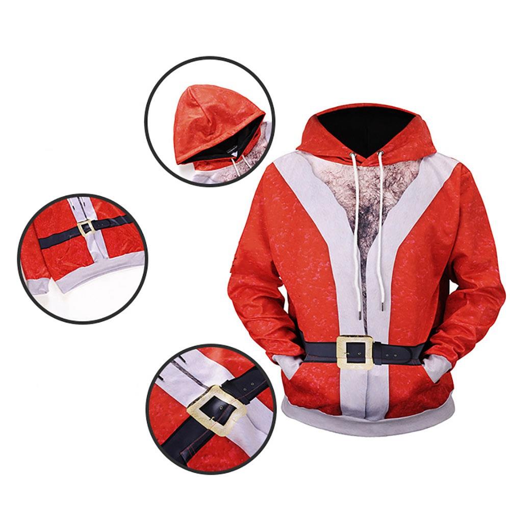 Men 3d Printed Santa Claus Belt Pattern Hoodie Size M Red