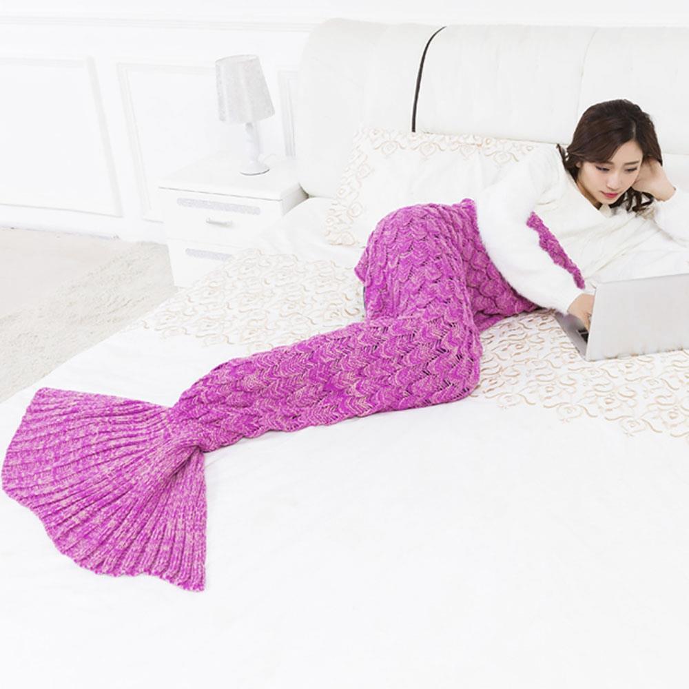 Mermaid Tail Fish Scales Knitting Sleeping Blanket Fuchsia Size 180