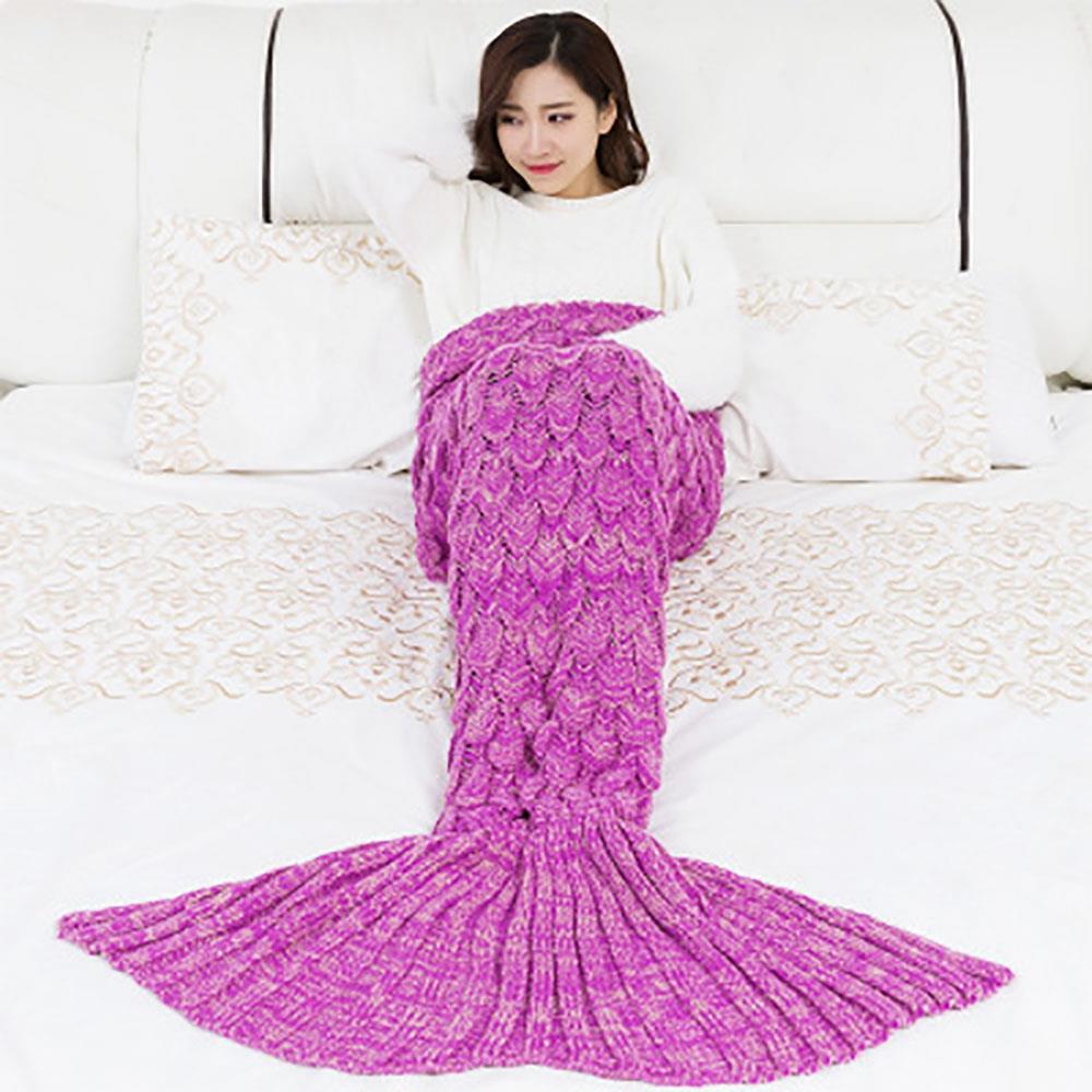 Mermaid Tail Fish Scales Knitting Sleeping Blanket Fuchsia Size 180