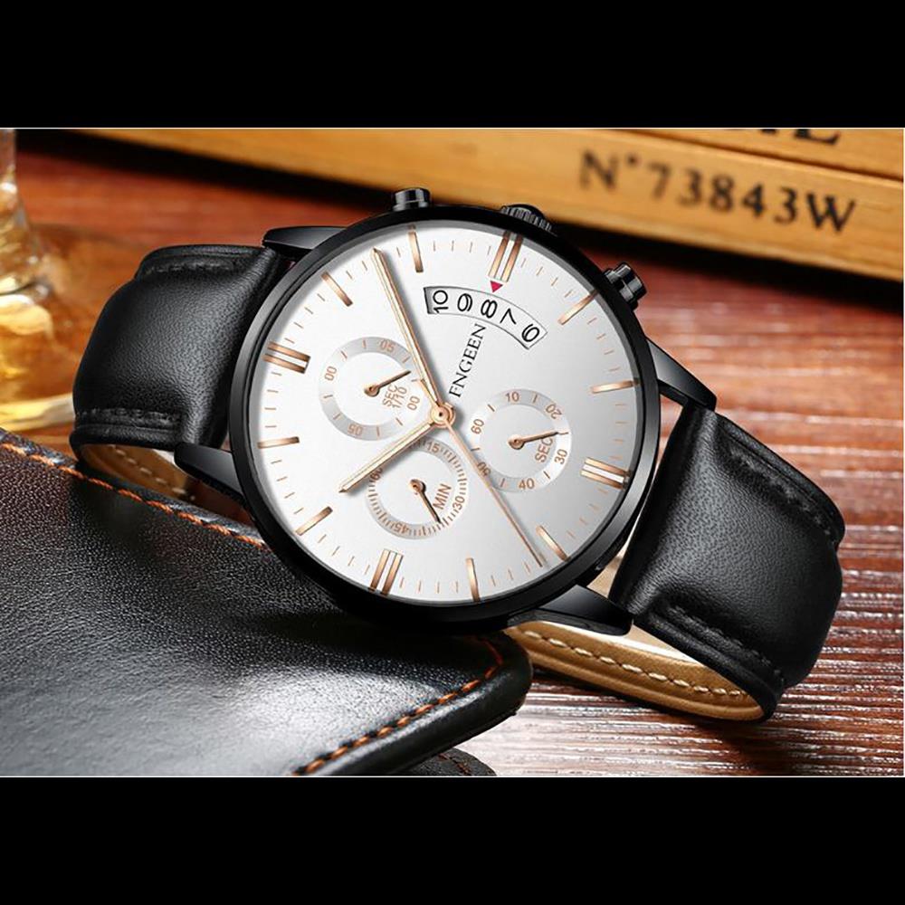 FNGEEN 5055 Men's PU Leather Watch White