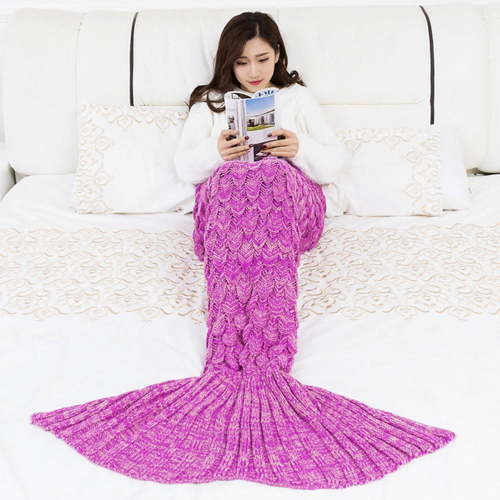 Mermaid Tail Fish Scales Knitting Sleeping Blanket Fuchsia Size 180