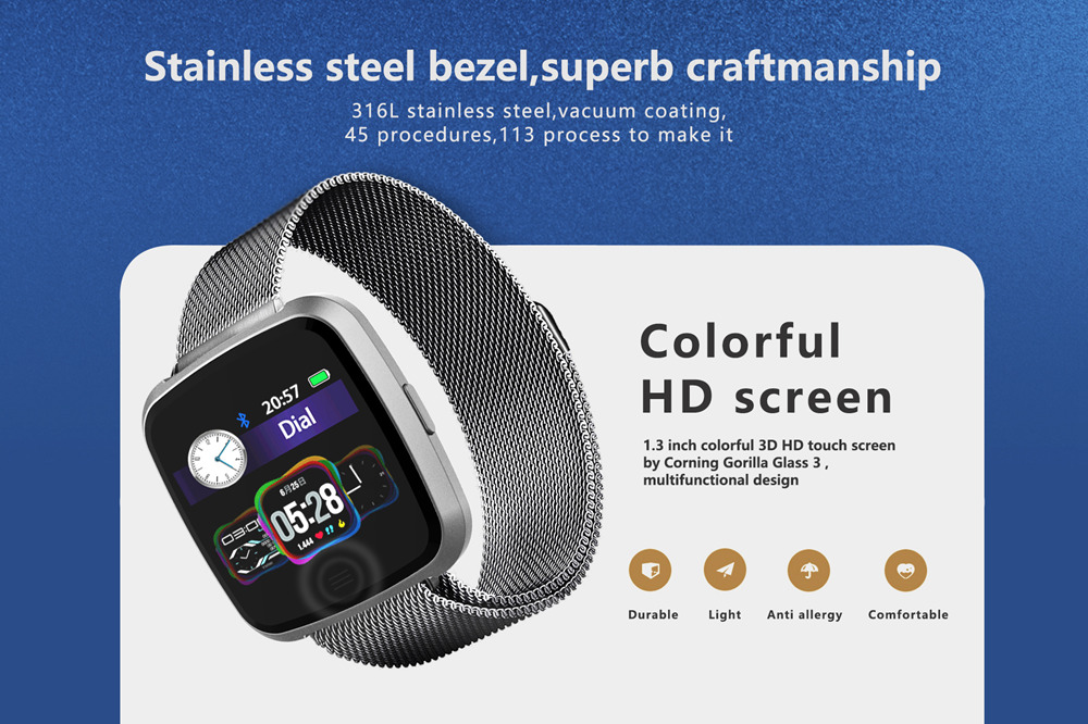 NO.1 G12 Smart Watch 1.3 Inch TFT Screen Silver Case Steel Strap