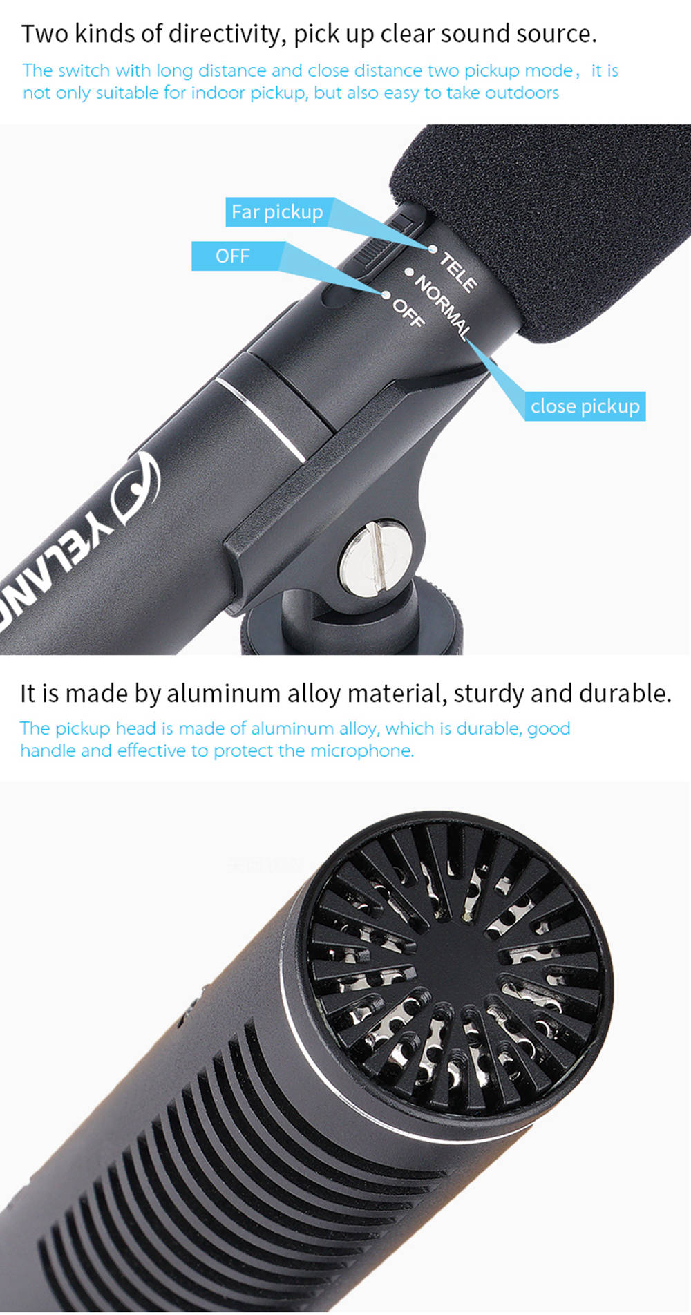 Yelangu MIC01 Outdoor Microphone Portable Audio Output Line Black