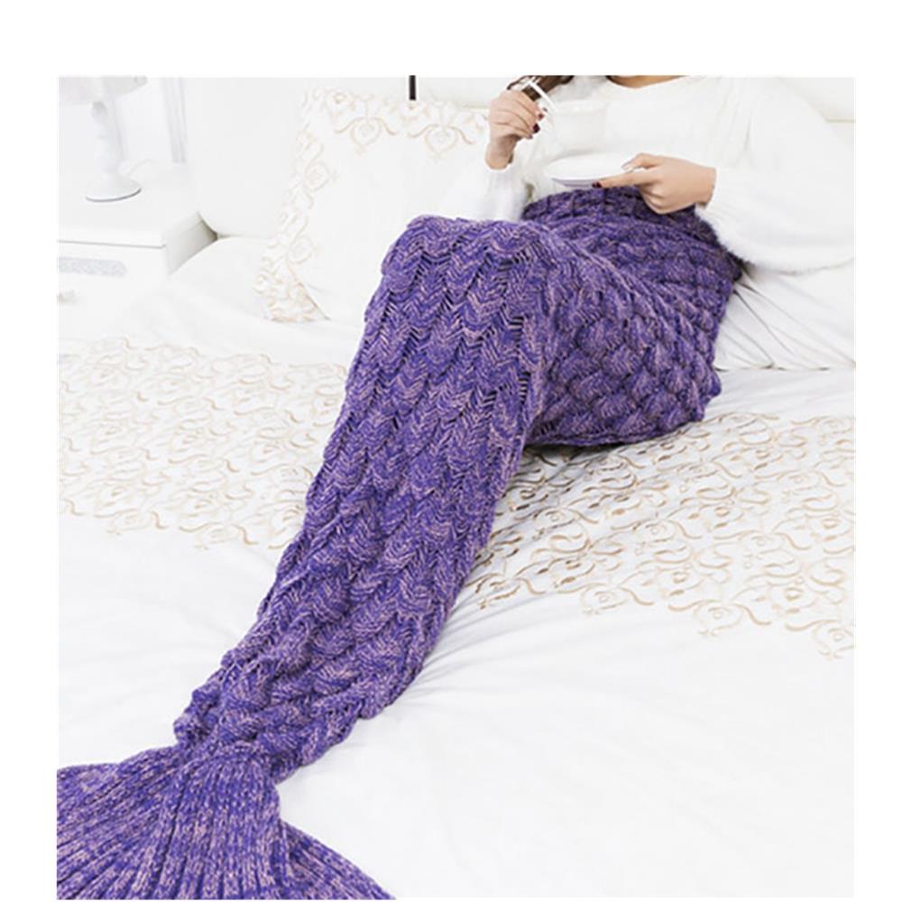 Mermaid Tail Fish Scales Knitting Sleeping Blanket Purple Size 145