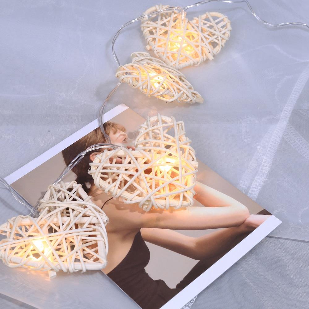 1.1M 10PCS Natural Rattan Heart String Fairy Decoration Warm White