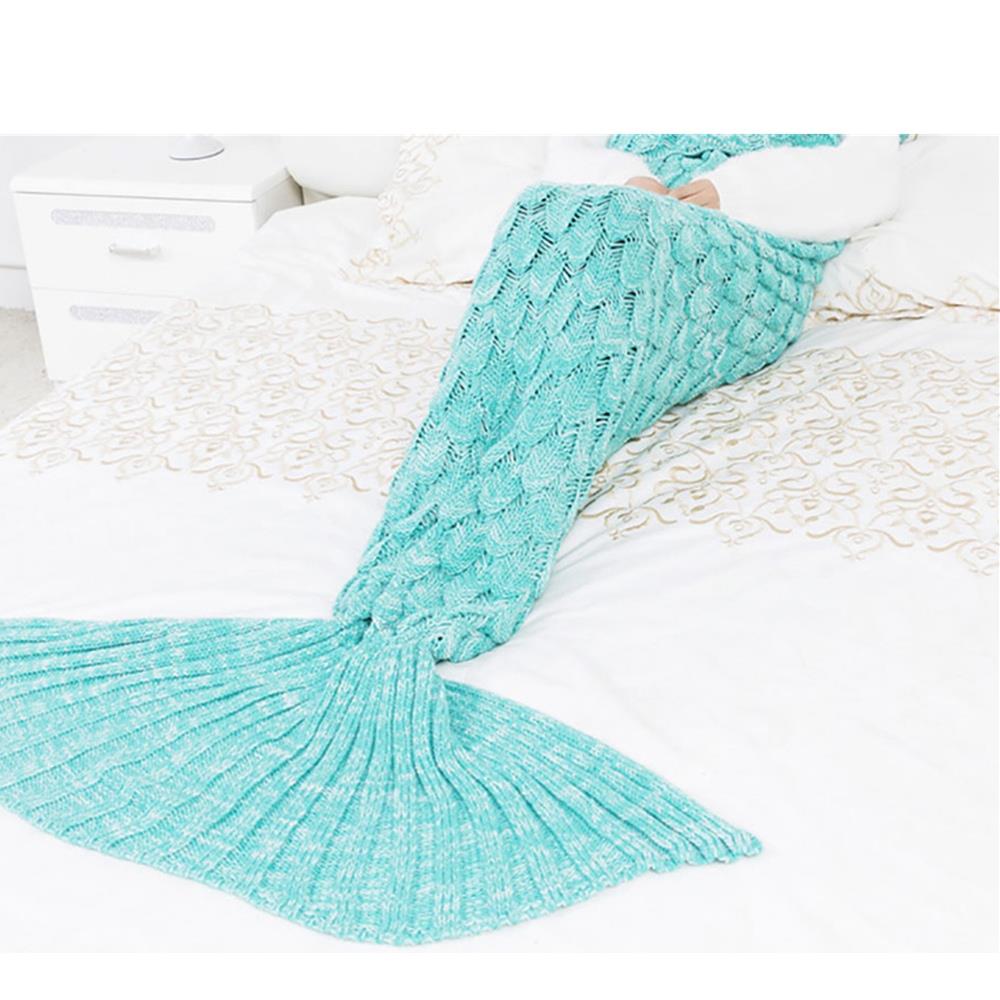 Mermaid Tail Fish Scales Knitting Sleeping Blanket Green Size 180