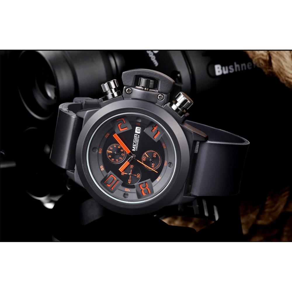 MEGIR 2002 Men Quartz Watch Analog Display Silicone Band Black