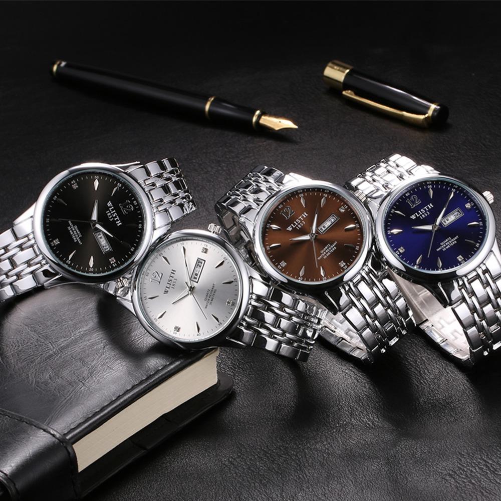 WLISTH S507 Men Quartz Wrist Watch Stainless Steel Strap Silver Black