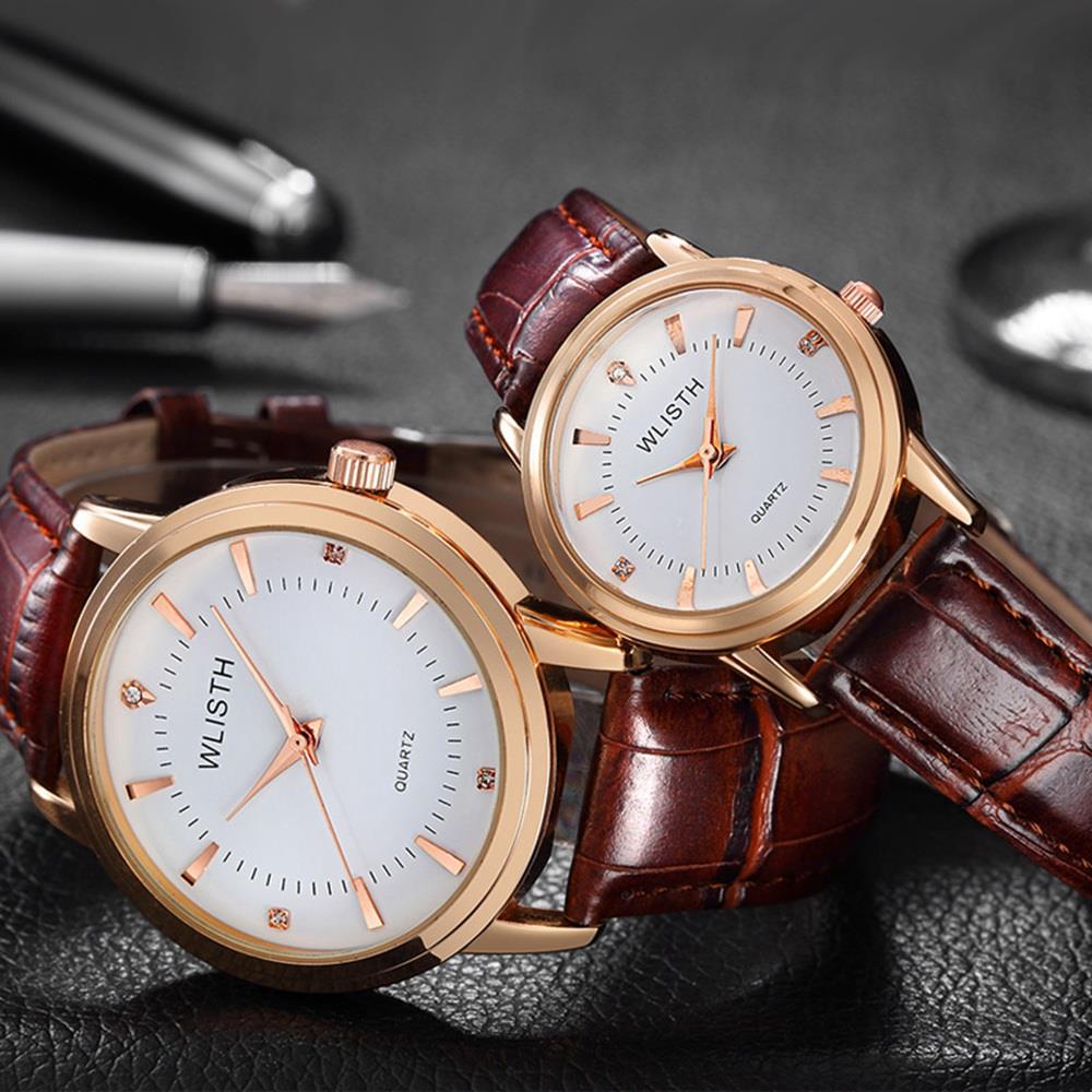 WLISTH Q355 Men Quartz Wrist Watch PU Leather Strap Brown White