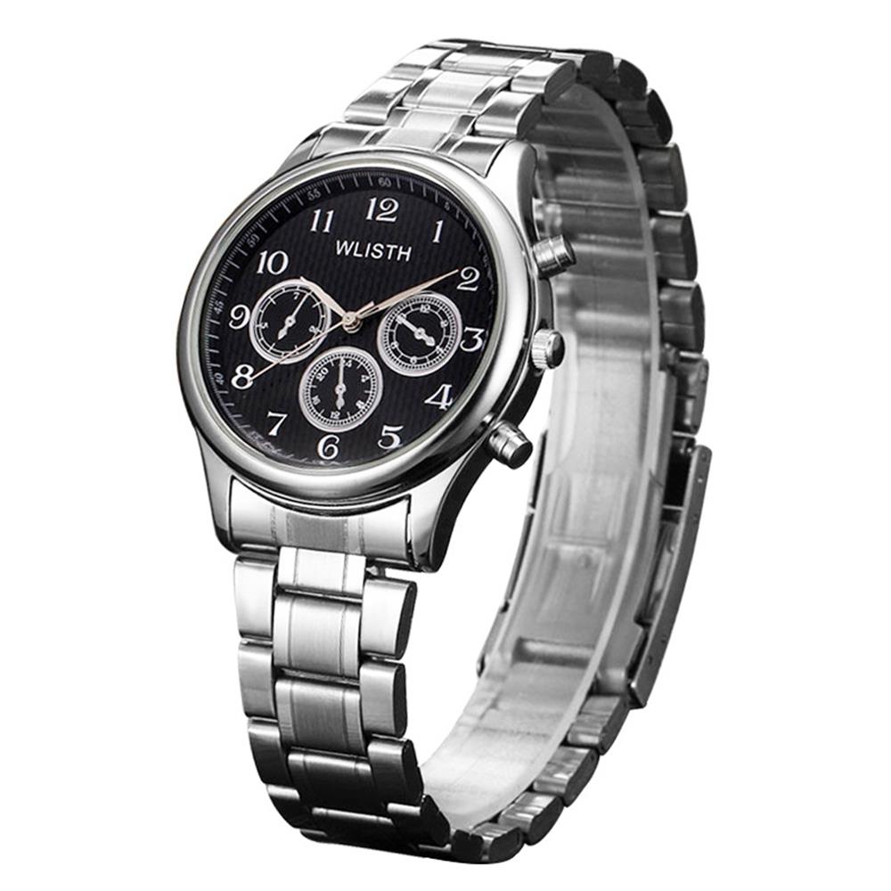 WLISTH P603 Men Quartz Wristwatch Stainless Steel Strap Silver Black
